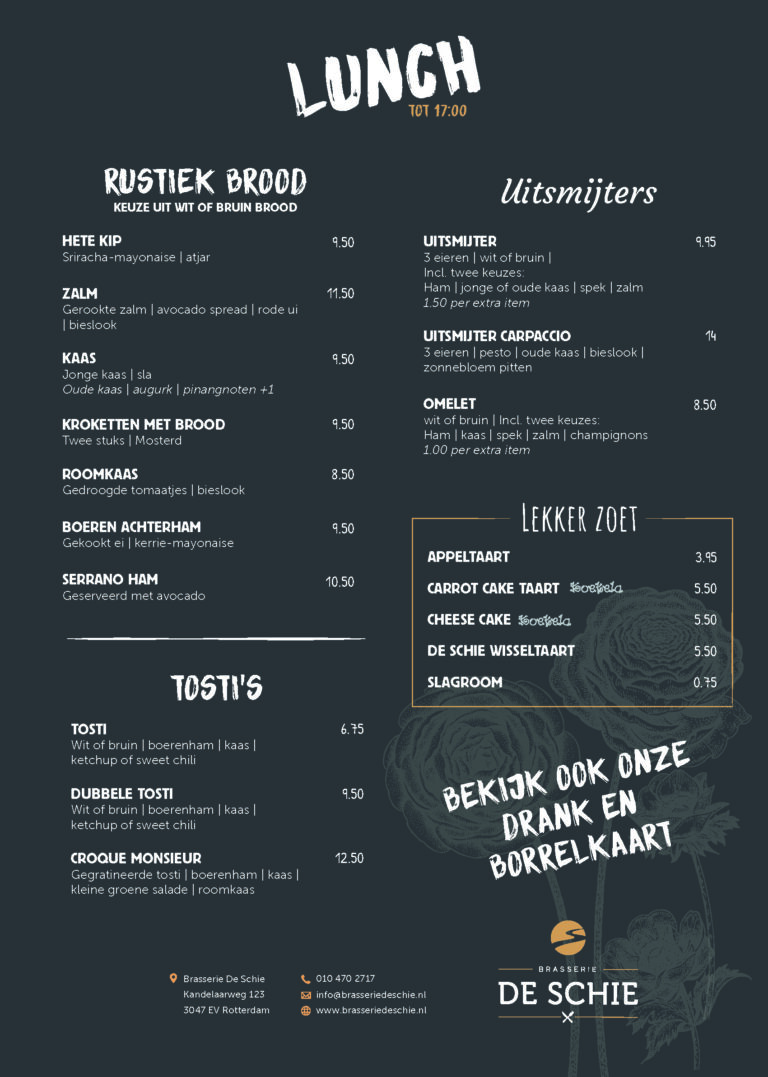 Menukaart – Brasserie De Schie